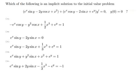 Solved Which Of The Following Is An Implicit Solution To The