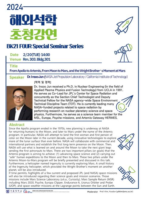 해외석학 초청강연 From Apollo To Artemis From Moon To Mars And The Wright Brothers Moment At Mars