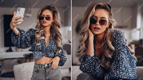 Premium Photo Beautiful Girl Taking A Self Portrait With Her