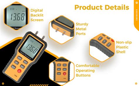 Portable Handheld Digital Manometer Gas Pressure Tester With Backlit