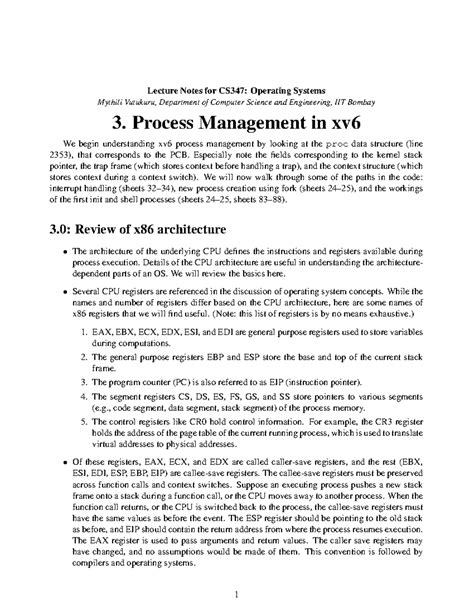 03 Xv6 Process Operating Systems Lecture Notes For Cs347 Operating