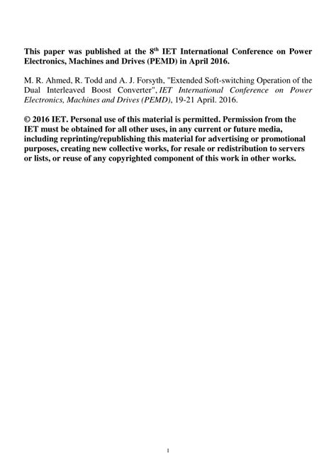 Pdf Extended Soft Switching Operation Of The Dual Interleaved Boost Converter