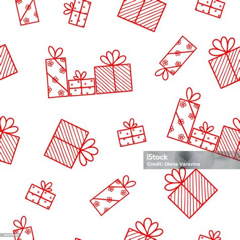 크리스마스 선물 상자 리본 활 원활한 패턴 빨간색과 흰색 벡터 일러스트 장식을위한 전통적인 겨울 휴가 장식 연속무늬에 대한 스톡 벡터 아트 및 기타 이미지 Istock