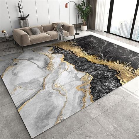Black Gold Marble Area Rug Luxury Black And White Agate Texture Living