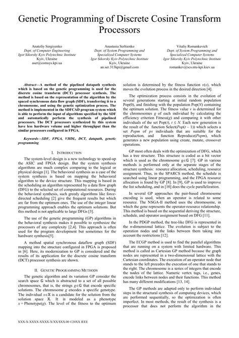 Pdf Genetic Programming Of Discrete Cosine Transform Processors