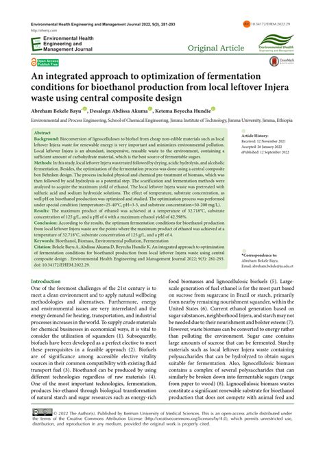 Pdf An Integrated Approach To Optimization Of Fermentation Conditions