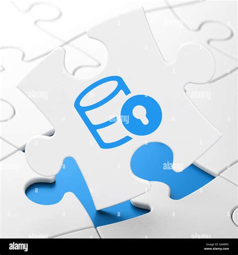 programming concept database with lock on puzzle background stock