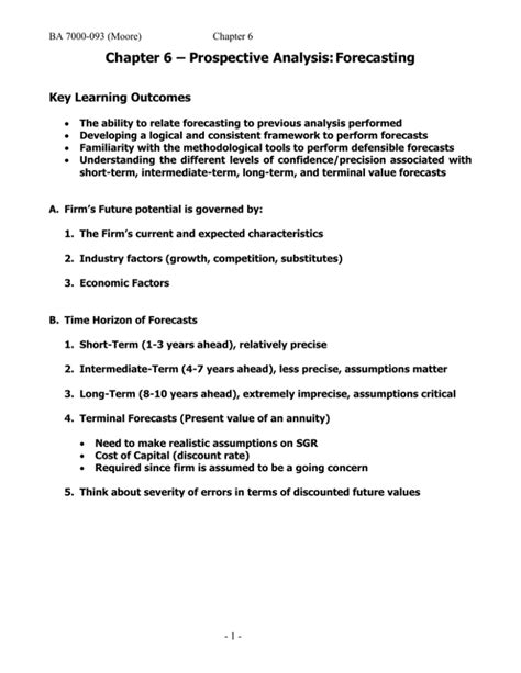 Prospective Analysis And Forecasting Chapter 6 Summary