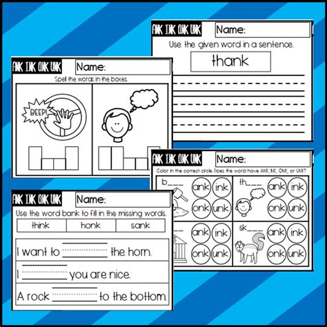 Ank Ink Onk And Unk Words Exit Slips Made By Teachers