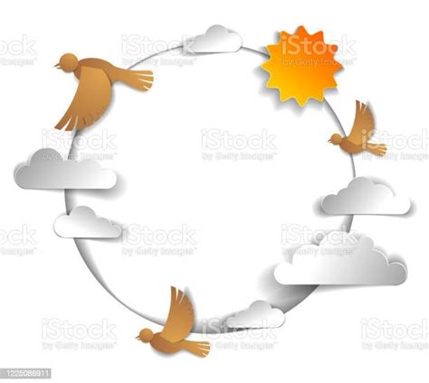 아름다운 구름과 태양 배경 또는 텍스트 인사말 카드 여름 구름 풍경 종이 컷 아이 스타일에 벡터 일러스트레이션에 대한 복사