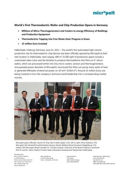 World`s First Thermoelectric Wafer And Chip Micropelt Gmbh