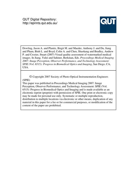 Pdf Visual Quality Assessment Of Watermarked Medical Images Art No 65151l