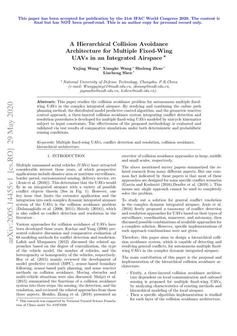 A Hierarchical Collision Avoidance Architecture For Multiple Fixed Wing