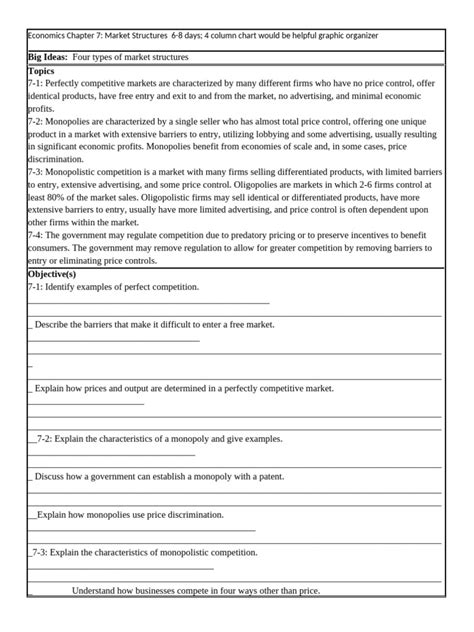Economics Chapter 7 Packet Pdf Monopoly Oligopoly