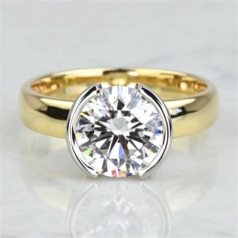 4 Carat Lab Created Round Diamond Custom Two Tone Half Bezel Engagement
