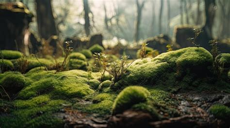 Premium Photo A Forest Scene With Moss And Moss