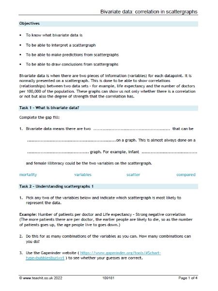 Bivariate Data Ks34 Geography Teachit