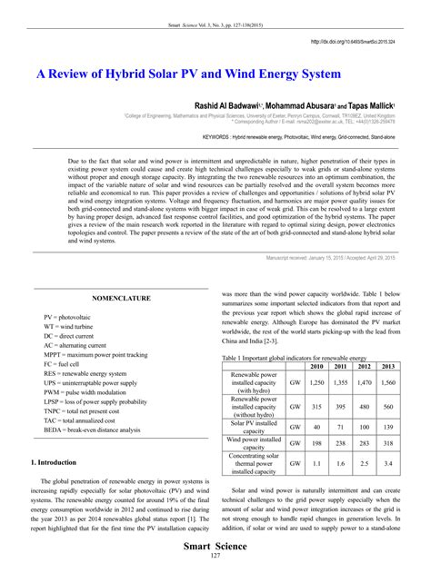 PDF A Review Of Hybrid Solar PV And Wind Energy System