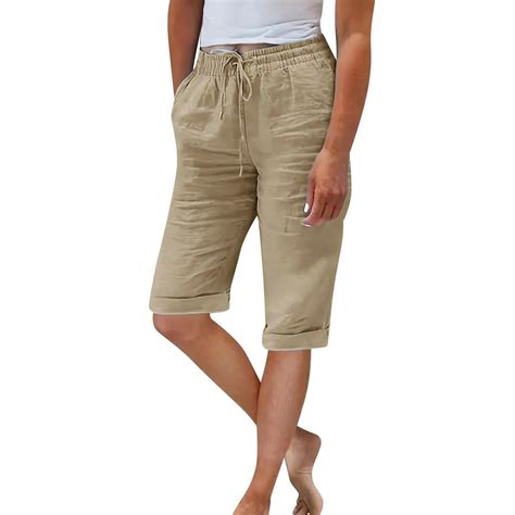 Charmgo Capri Pants For Women Linen Shorts For Women Knee Length