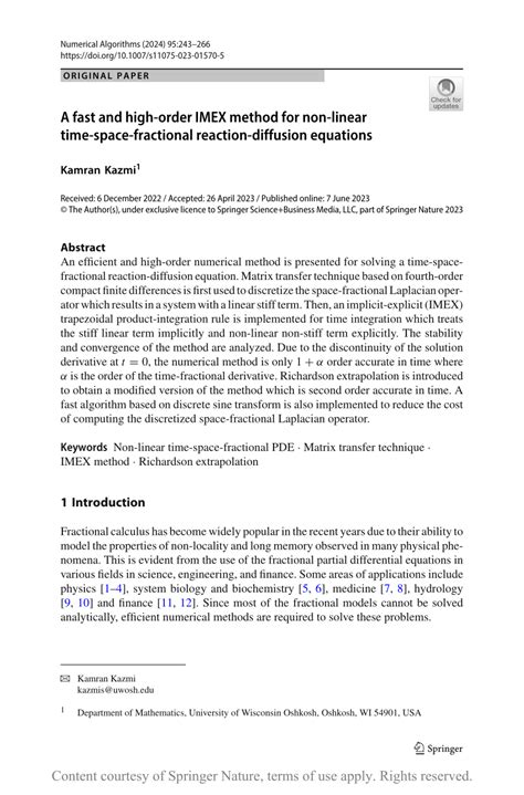 A Fast And High Order Imex Method For Non Linear Time Space Fractional