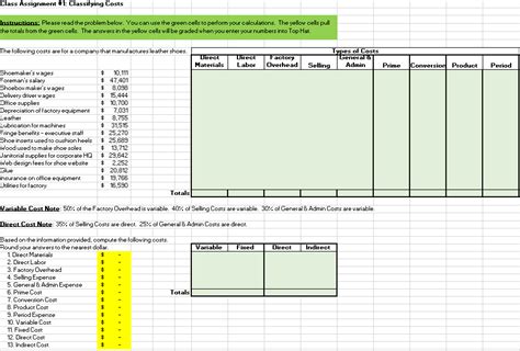Solved Class Assignment Classifying Costs Instructions Chegg