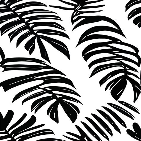 Exotic Leaves Seamless Pattern In Black And White Stylish Abstract