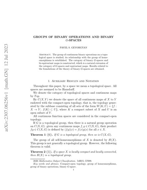 Pdf Groups Of Binary Operations And Binary G Spaces