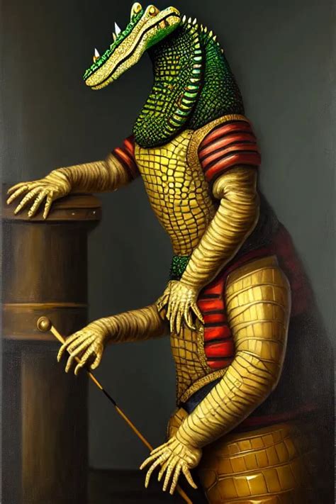 Royal Portrait Of An Anthropomorphic Male Alligator Stable Diffusion