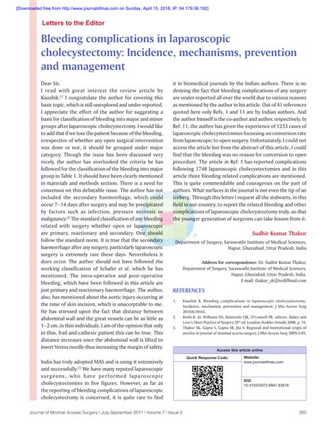 Pdf Bleeding Complications In Laparoscopic Cholecystectomy Incidence
