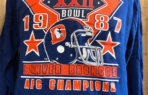 Vintage Denver Broncos Super Bowl Xxii 1988 Nfl Football Blue Etsy Uk