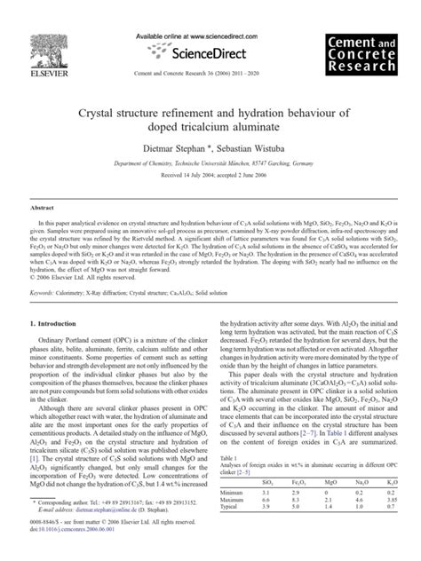 Crystal Structure Refinement And Hydration Behaviour Of Doped