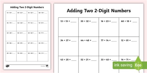 Adding Two 2 Digit Numbers Teacher Made