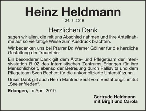 Traueranzeigen Von Heinz Heldmann Trauernnde