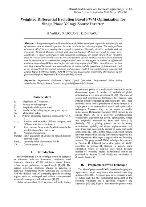 Pdf Weighted Differential Evolution Based Pwm Optimization For Single Phase Voltage Source