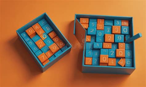 Two Blue Boxes Filled With Orange And White Cubes One Open And The