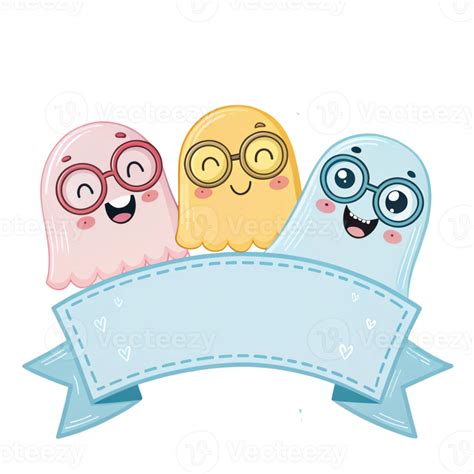 Three Cartoon Ghosts With Glasses And A Ribbon 70057533 Png