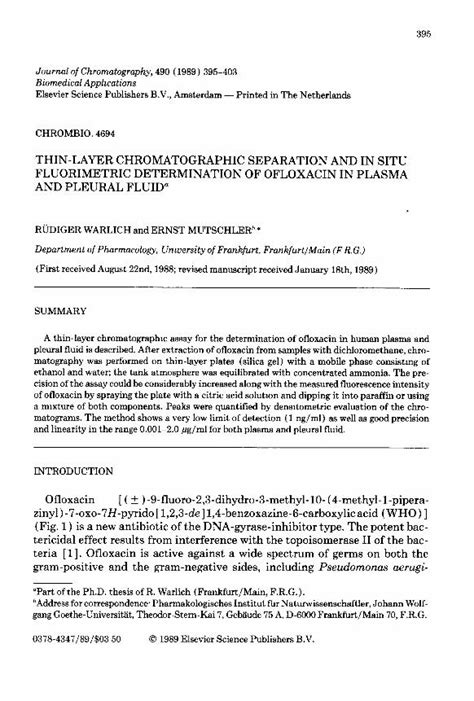 Pdf Thin Layer Chromatographic Separation And In Situ Fluorimetric Determination Of Ofloxacin
