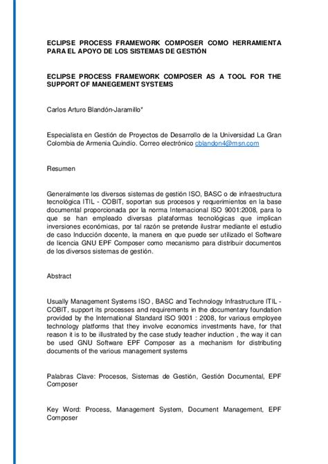 Pdf Eclipse Process Framework Composer Como Herramienta Para El Apoyo