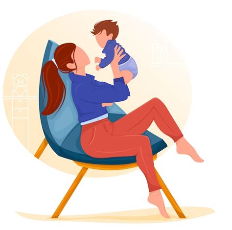 Счастливая мать с ребенком женщина держит ребенка на руках в воздухе векторная иллюстрация