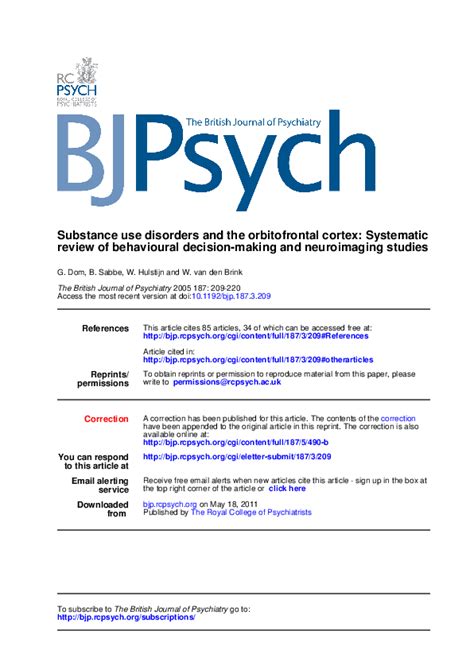 Pdf Substance Use Disorders And The Orbitofrontal Cortex Systematic Review Of Behavioural