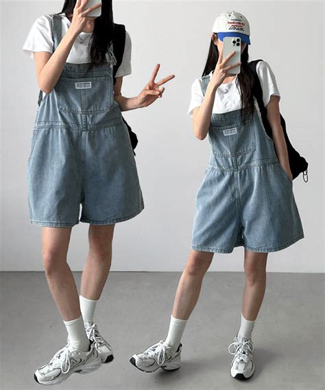 청량썸머 럭키 오버핏 데님 숏 멜빵 팬츠 빅사이즈 멜빵바지 여름 청반바지 점프슈트 연청 블랙 에이블리
