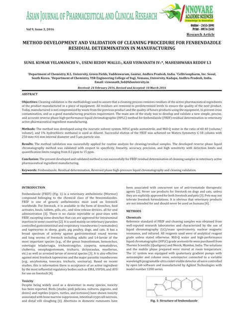 Pdf Method Development And Validation Of Cleaning Procedure For Fenbendazole Residual