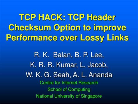 Ppt Tcp Hack Tcp Header Checksum Option To Improve Performance Over