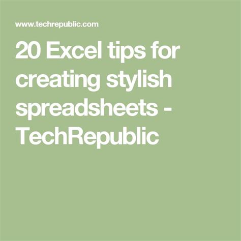 20 Excel Tips For Creating Stylish Spreadsheets Techrepublic 10