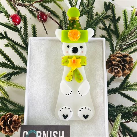 Fused Glass Polar Bear Decoration Christmas Decoration Fused Glass Ornament Fused Glass