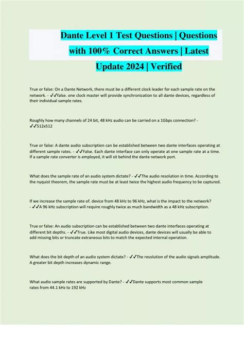 Dante Level 1 Test Questions Questions With 100 Correct Answers