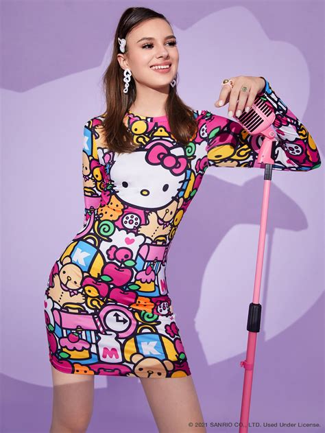 Shein X Hello Kitty And Friends Vestido Ajustado Con Estampado De