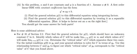 Solved In This Problem A And B Are Constants And Y Is A Chegg Com