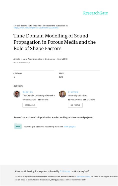 Pdf Time Domain Modelling Of Sound Propagation In Porous Media And The Role Of Shape Factors