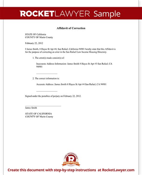 Affidavit Of Correction Form Correction Affidavit Sample Template